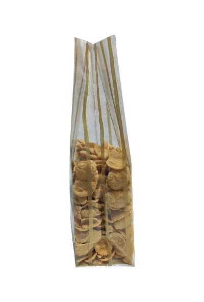 Kolay Ambalaj Altın Yaldız Çizgili Kare Tabanlı Torba 7,5X18+2,5 cm