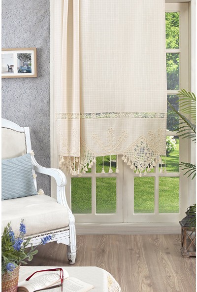 Floretta Lase Işlemeli Elişi Dantelli Keten Perde PR006 150 x 180 cm Floretta Lase Işlemeli Elişi Dantelli Keten Perde PR006 150 x 180 cm