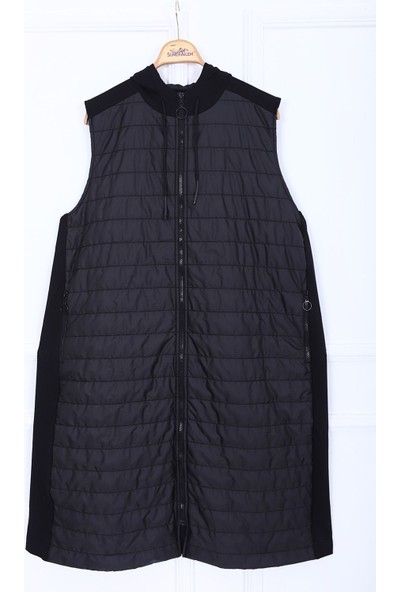 Kombinal Siyah Kapüşonlu Fermuarlı Kapitone Büyük Beden Yelek- 30003 Kombinal Siyah Kapüşonlu Fermuarlı Kapitone Büyük Beden Yelek- 30003