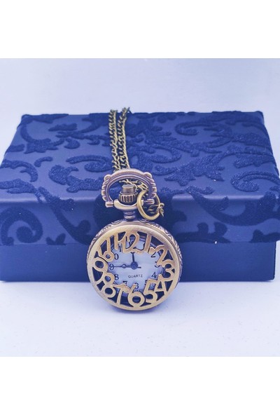 Bay Hediye Rakamlı Wintage Görünümlü Midi Boy Kolye Saat