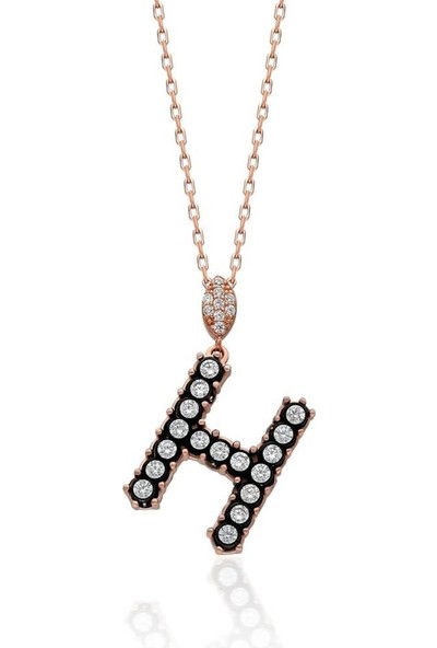 Best My Silver Kadın H Harfi Rose Elmas Montür Gümüş Kolye