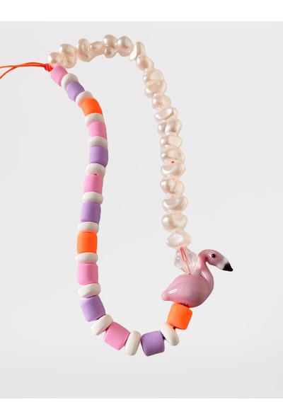 Showymoda Flamingo Figürlü Murano Cam Boncuk ve Barok Inci Boncuk Telefon Charmı, Telefon Askısı Showymoda Flamingo Figürlü Murano Cam Boncuk ve Barok Inci Boncuk Telefon Charmı, Telefon Askısı