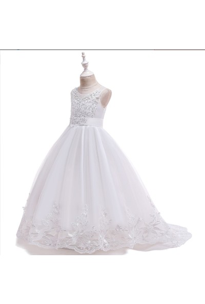 Top Mall Kabarık Prenses Modeli Kız Çocuk Abiye 120 cm - Beyaz (Yurt Dışından)
