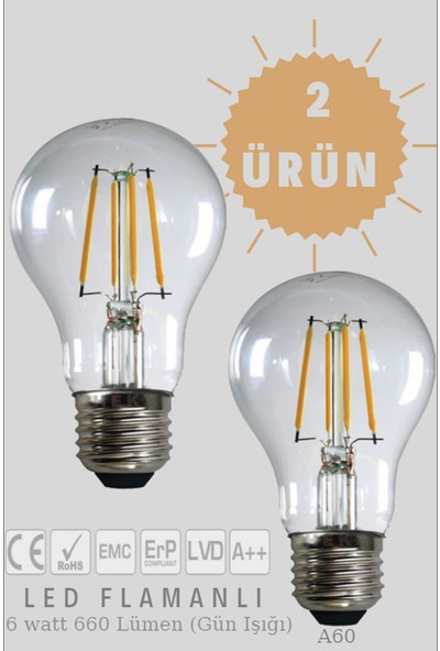 Heka E27 6 W Gün Işığı Standart Tip Filament Edison Tip Rustik LED Ampül Heka E27 6 W Gün Işığı Standart Tip Filament Edison Tip Rustik LED Ampül