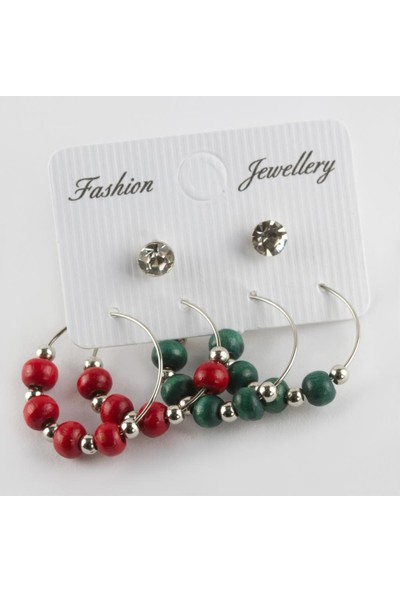 Asfal 6'lı Boncuk Taşlı Halka Küpe 2 cm Asfal 6'lı Boncuk Taşlı Halka Küpe 2 cm