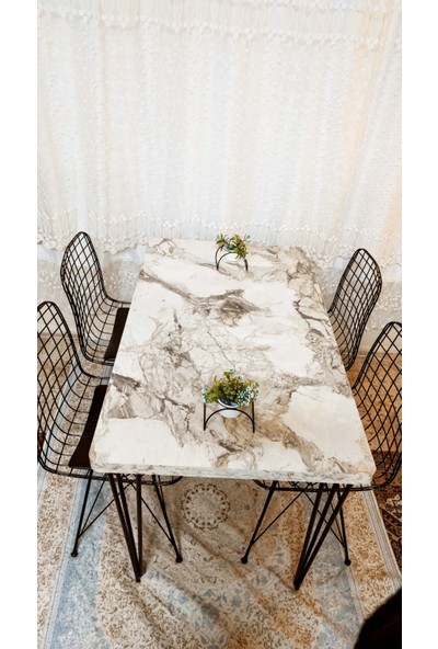 Yusgos Mutfak Yemek Masa Takımı Mermer Desencafe Masası 4 Adet Tel Sandalye 1 Adet Masa Yusgos Mutfak Yemek Masa Takımı Mermer Desencafe Masası 4 Adet Tel Sandalye 1 Adet Masa