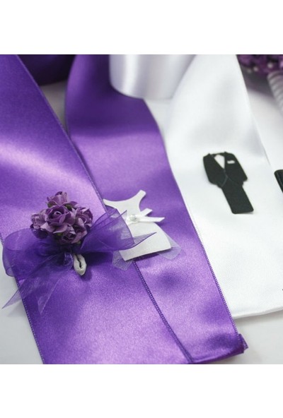 Ega Toptan Gelin Damat Kına / Takı Kurdelası - Mor - Beyaz