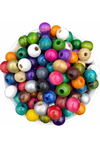 Hedef Bijuteri 14 mm Karışık Renkli Tahta,ahşap Boncuk (100GR,~120 Adet Boncuk)