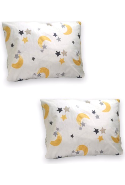 Bebek Özel Pamuklu 2'li Bebek Yastık Kılıfı (35 x 45 Cm) Sarı Hilal Tek Desen (Fermuarsız)