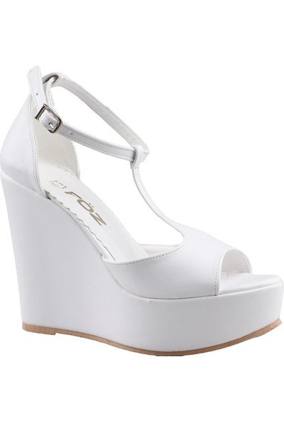 Föz Beyaz Kadın 12 cm Dolgu Topuklu Ayakkabı D99