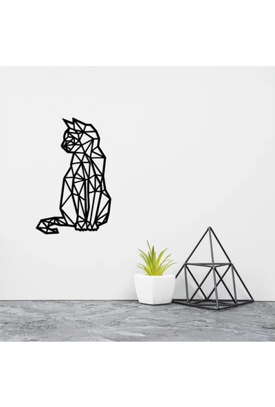 Organik Fikirler Dükkanı Oturan Kedi Temalı Dekoratif Metal Duvar Tablosu 70X45 cm