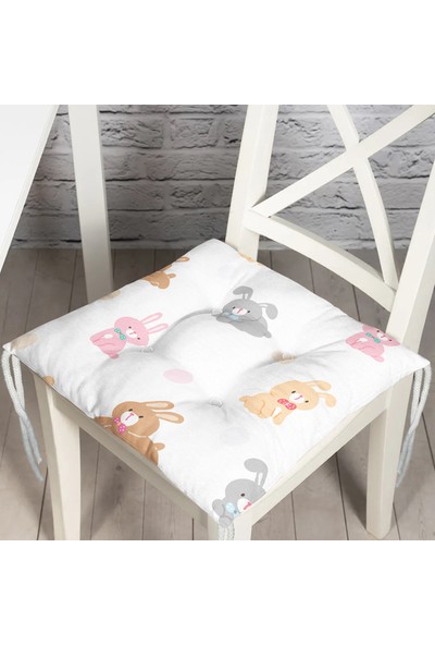 RealHomes Renkli Tavşanlar Temalı Dijital Baskılı Özel Tasarım Modern Pofidik Sandalye Minderi