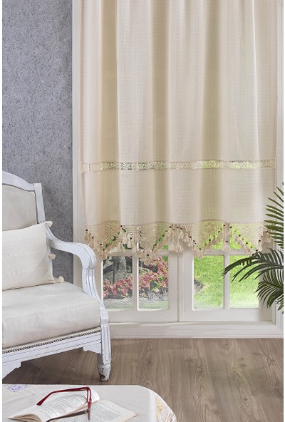 Floretta Elişi Dantelli Keten Perde PR004 160 x 180 cm Floretta Elişi Dantelli Keten Perde PR004 160 x 180 cm