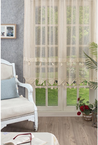 Floretta Ponponlu Dantelli Tül Perde PR002 160 x 180 cm
