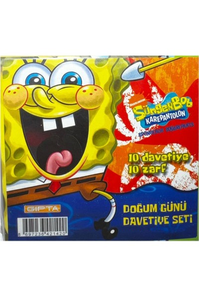 Gıpta Doğum Günü Davetiye Seti Süngerbob Karepantolon 10 Kart + 10 Zarf Gıpta Doğum Günü Davetiye Seti Süngerbob Karepantolon 10 Kart + 10 Zarf