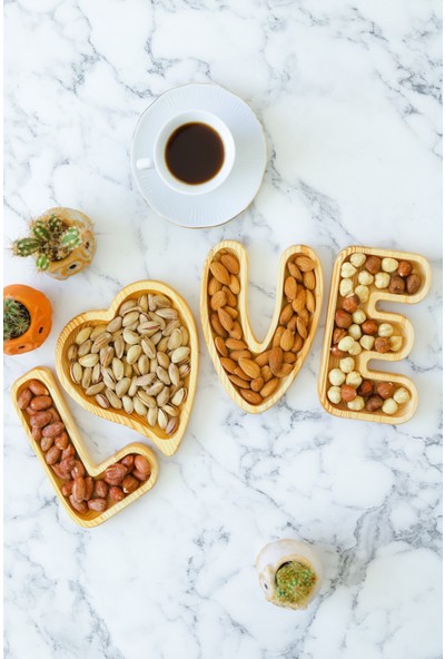 Bilwood Ahşap Love Çerezlik-Sunumluk Dekoratif-Servis Tabağı