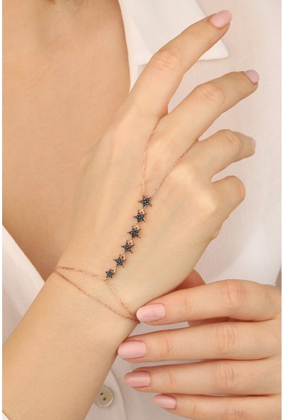 Lia Berto Rose Siyah Taşlı Süzme Yıldızlar 925 Ayar Gümüş Şahmeran