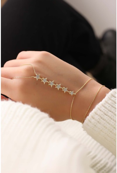 Lia Berto Altın Kaplama Sıralı Yıldızlar 925 Ayar Gümüş Şahmeran