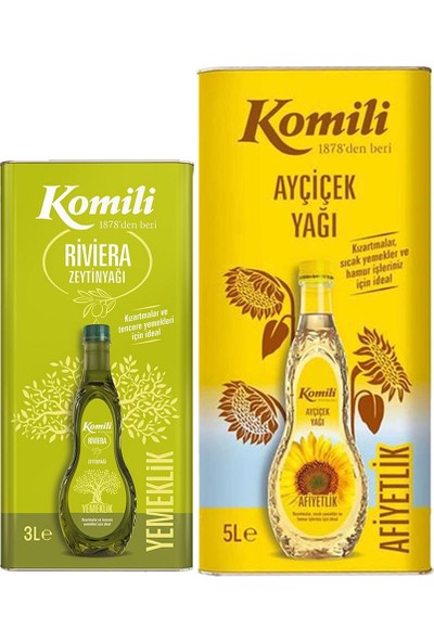 Komili Ayçiçek Yağı 5 Lt + Riviera Zeytinyağı 3 Lt Komili Ayçiçek Yağı 5 Lt + Riviera Zeytinyağı 3 Lt