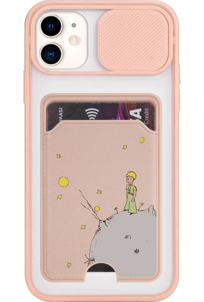 Shoptocase Apple iPhone 11 Küçük Prens-3 Tasarımlı Sürgülü Kamera ve Kartlıklı Telefon Kılıfı