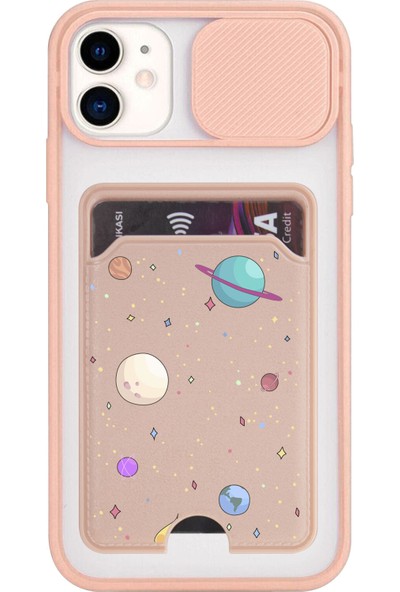 Shoptocase Apple iPhone 11 Gezegenler Tasarımlı Sürgülü Kamera ve Kartlıklı Telefon Kılıfı Shoptocase Apple iPhone 11 Gezegenler Tasarımlı Sürgülü Kamera ve Kartlıklı Telefon Kılıfı
