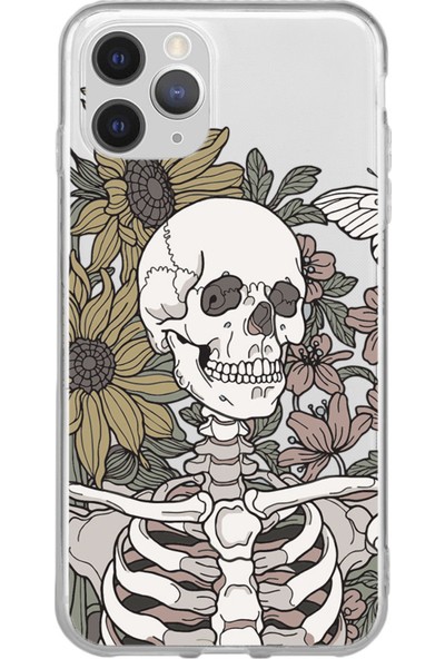 Shoptocase Apple iPhone 11 Pro Şeffaf Kuru Kafa Desenli Telefon Kılıfı