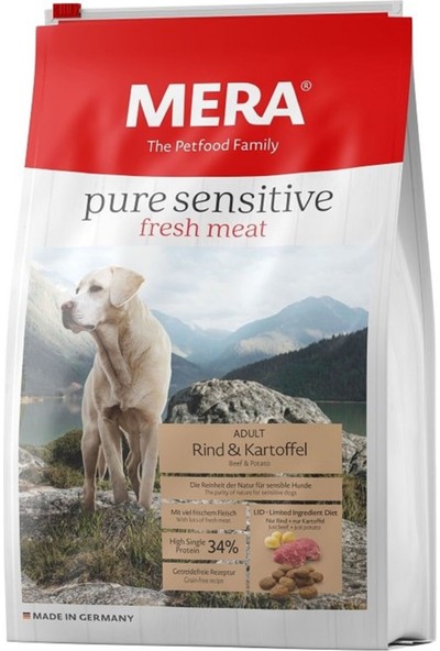 Mera Pure Sensitive Biftekli ve Patatesli Tahılsız Yetişkin Köpek Maması 4 kg Mera Pure Sensitive Biftekli ve Patatesli Tahılsız Yetişkin Köpek Maması 4 kg