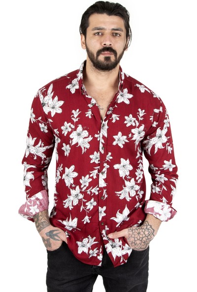 Deepsea Uzun Kollu Çiçek Desenli Likralı Erkek Gömlek 2201881 Deepsea Uzun Kollu Çiçek Desenli Likralı Erkek Gömlek 2201881