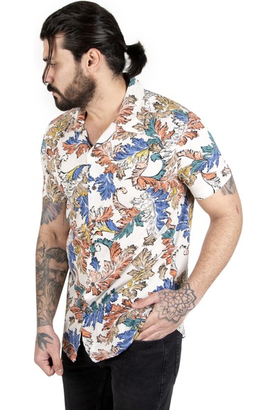 Deepsea Yaprak Desenli Kısa Kollu Erkek Gömlek 2201880 Deepsea Yaprak Desenli Kısa Kollu Erkek Gömlek 2201880