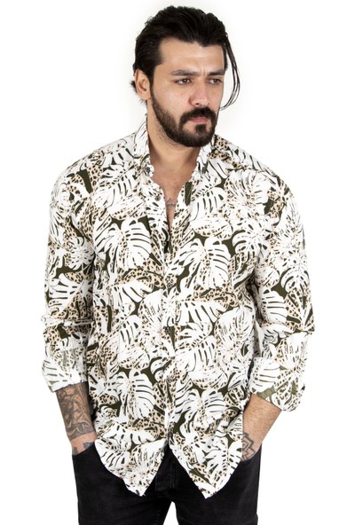 Deepsea Uzun Kollu Yaprak Desenli Likralı Erkek Gömlek 2201882 Deepsea Uzun Kollu Yaprak Desenli Likralı Erkek Gömlek 2201882