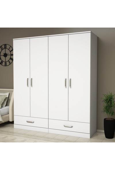 White Home 4 Kapaklı 2 Çekmeceli Gardırop
