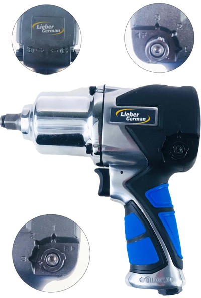 Lieber German Teknoloji 840 Nm Havalı X3 Güç Ayarlı Çift Çekiç Somun Sökme Sıkma Tabancası 7500 Rpm Lieber German Teknoloji 840 Nm Havalı X3 Güç Ayarlı Çift Çekiç Somun Sökme Sıkma Tabancası 7500 Rpm