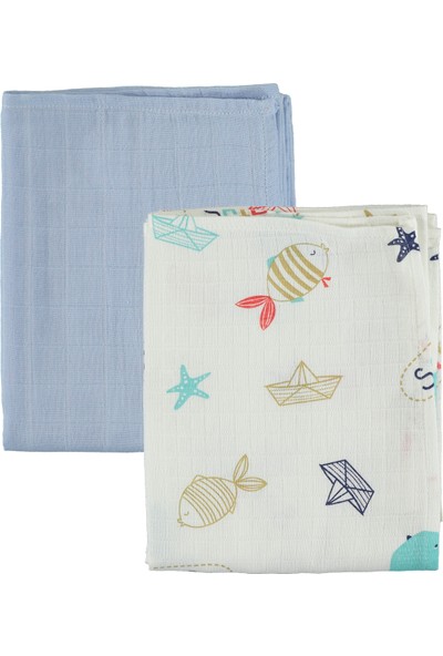 Civil Baby Çok Amaçlı 2'li Müslin Battaniye 80X120 cm Mavi