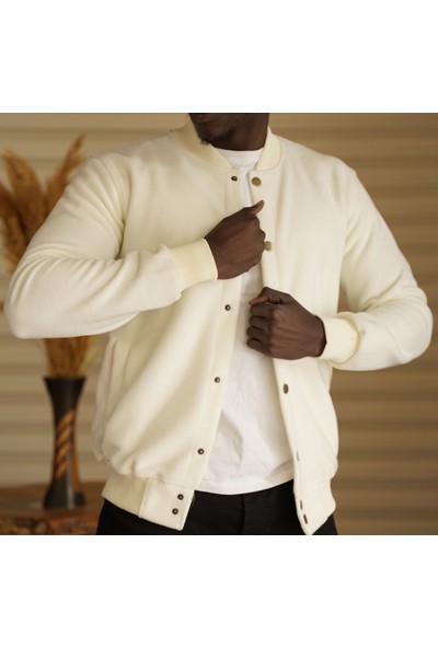 Bikombine Erkek Ekru Polar Kolej Ceket