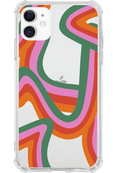 Shoptocase Apple iPhone 12 Şeffaf Darbe Emici Renkli Dalgalar Desenli Olex Telefon Kılıfı