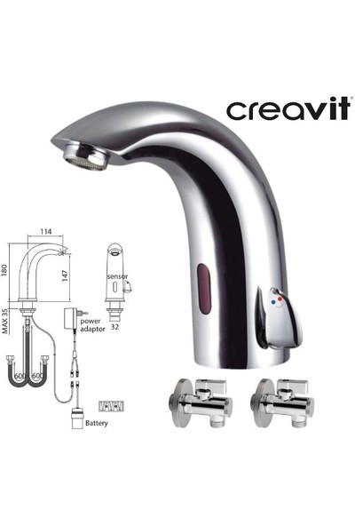 Creavit ES2210 Fotoselli (Sensörlü) Çift Su Girişli Lavabo Bataryası Ara Musluk Ile Birlikte Creavit ES2210 Fotoselli (Sensörlü) Çift Su Girişli Lavabo Bataryası Ara Musluk Ile Birlikte