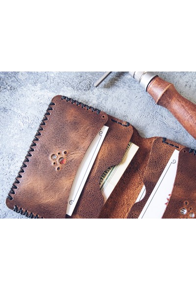 Bretya El Yapımı Hakiki Deri Modern Kartlık - Taba