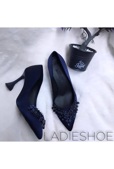 Ladieshoe Şampanya Topuk Taşlı Lacivert