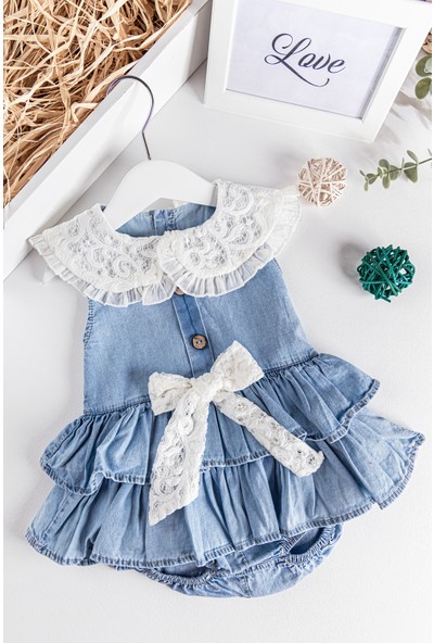 Güpürlü Fırfırlı Kız Bebek Tulum Bebek Yazlık Elbise