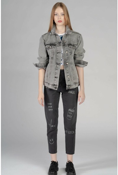 Gaydalı Giyim Kadın Gri Kar Yıkama Boyfriend Denim Kot Jean Ceket Gaydalı Giyim Kadın Gri Kar Yıkama Boyfriend Denim Kot Jean Ceket