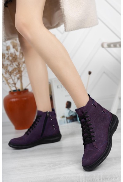 Diego Carlotti Deri Fermuarlı Günlük Bağcıklı Kısa Kadın Bot / Bootie