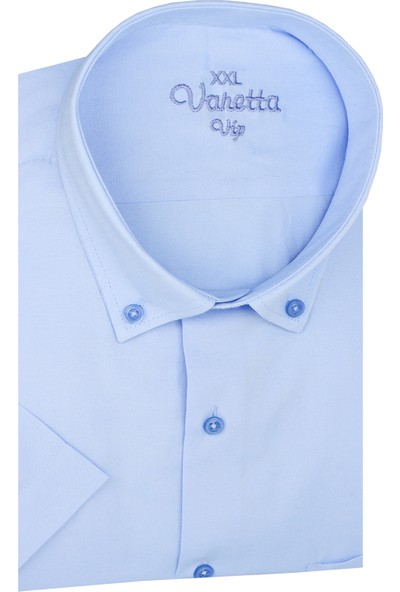Varetta Erkek Açık Mavisi Büyük Beden Kısa Kollu Yaka Düğmeli Erkek Gömlek