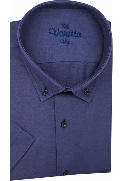 Varetta Erkek Lacivert Büyük Beden Kısa Kollu Yaka Düğmeli Erkek Gömlek