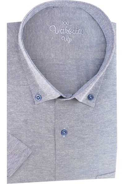 Varetta Erkek Koyu Gri Büyük Beden Kısa Kollu Yaka Düğmeli Erkek Gömlek