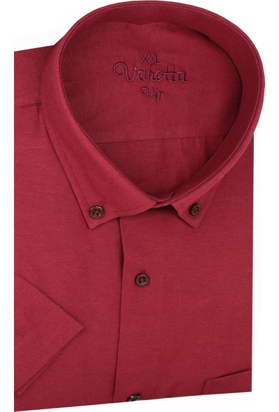 Varetta Erkek Bordo Kısa Kollu Büyük Beden Pamuk Saten Yaka Düğmeli Erkek Gömlek
