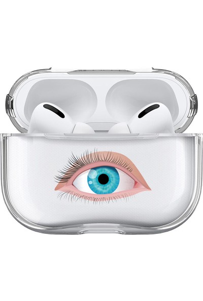 Cekuonline Apple Airpods Pro Uyumlu Kılıf Desenli Şeffaf Kapak - Mavi Göz Cekuonline Apple Airpods Pro Uyumlu Kılıf Desenli Şeffaf Kapak - Mavi Göz