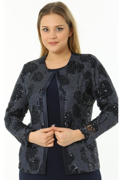 Ladies First Büyük Beden 3698 Lacivert Ceket+Bluz Takım