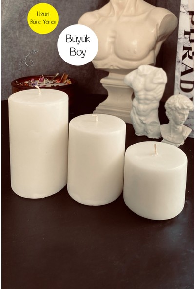 Sanat Sepet İşleri Beyaz Büyük Boy Premium Uzun Yanma Süreli, Kokulu Dekoratif Silindir Mum - 3 Boy Sanat Sepet İşleri Beyaz Büyük Boy Premium Uzun Yanma Süreli, Kokulu Dekoratif Silindir Mum - 3 Boy