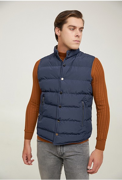 Ds Damat Twn Slim Fit Lacivert Düz Yelek Mont