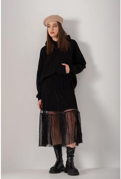 MyLove Tül Detay Midi Etek